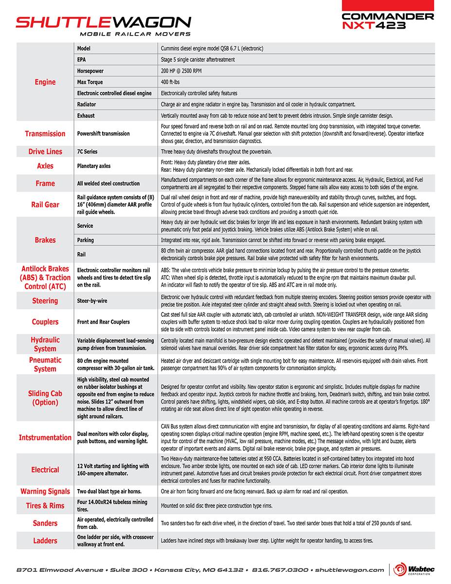 NXT423 Spec Sheet - ShuttleWagon