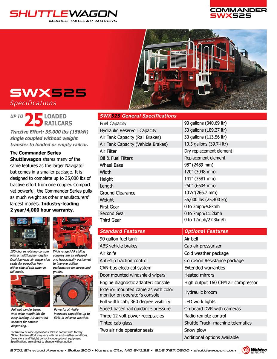 SWX 525 Spec Sheet - ShuttleWagon