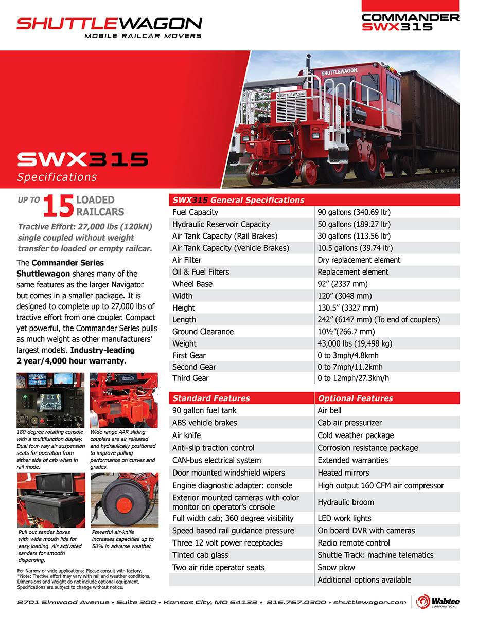 SWX 315 Spec Sheet - ShuttleWagon